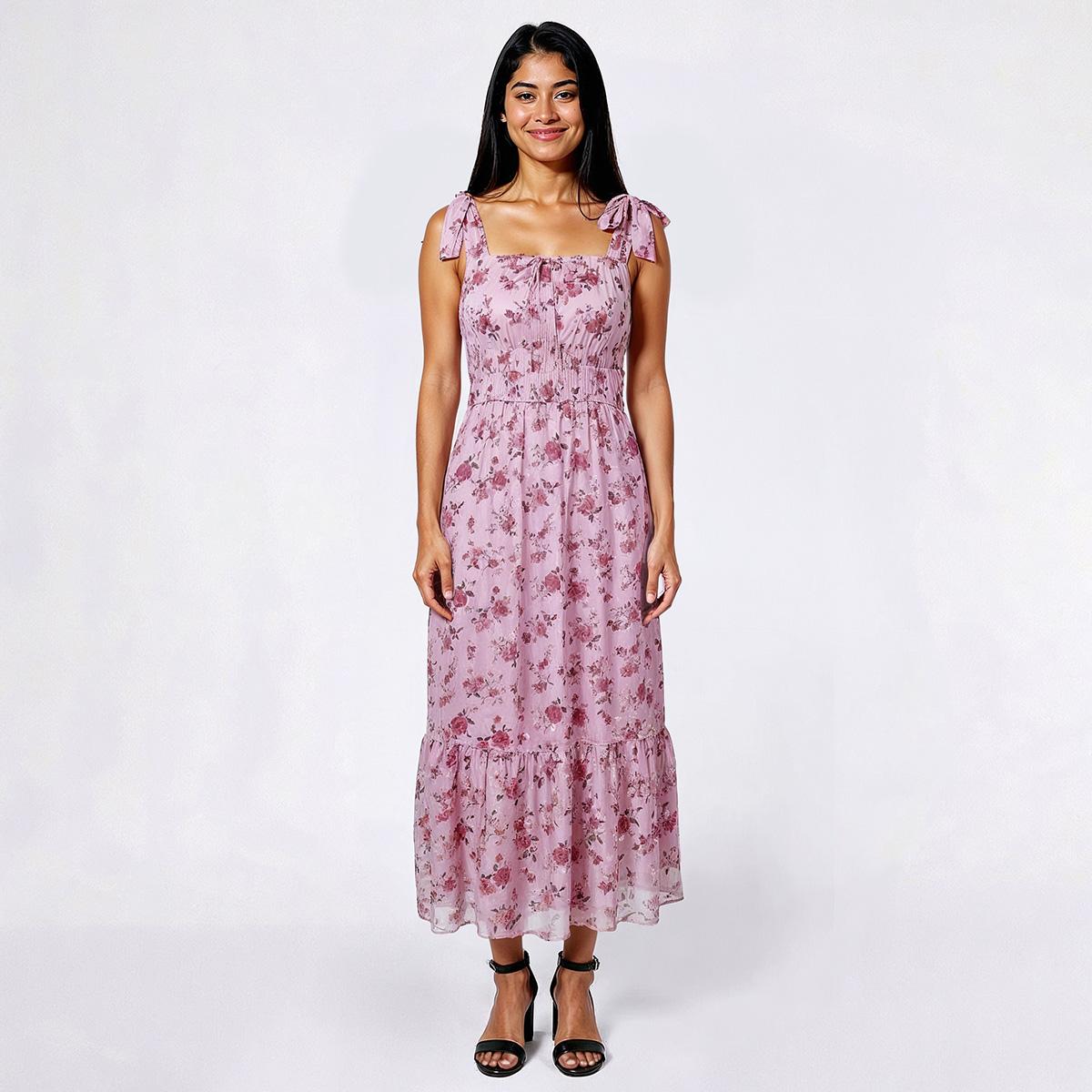 Click here for Juniors Trixxi Floral Tie Shoulder Picot Trim Midi... prices
